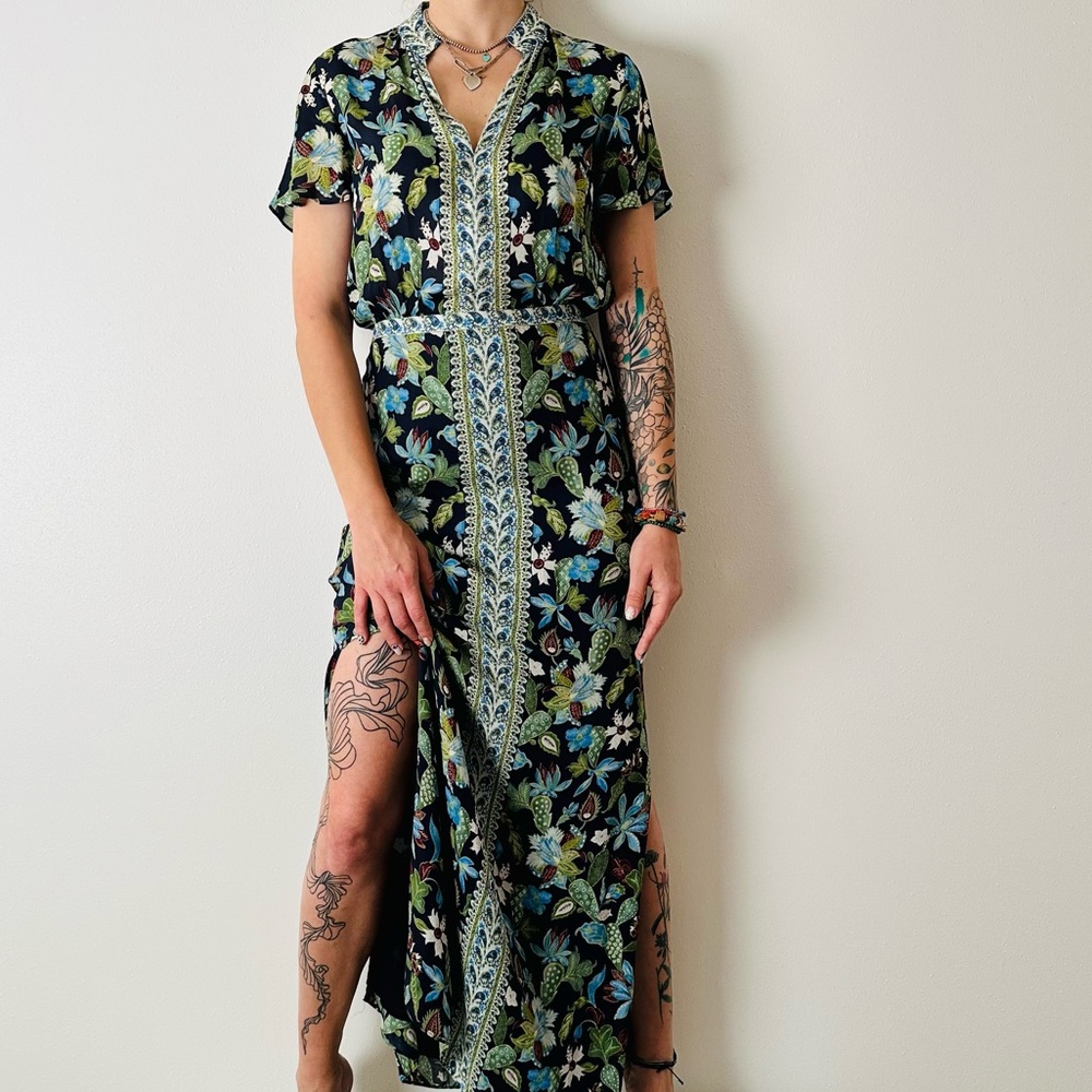 Tory Burch Garden Wisteria Maxi Silk Floral Dress Boho - Gem